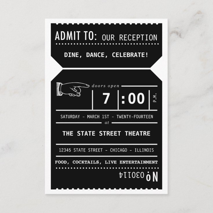 Vintage Theater Ticket Reception Insert in Black | Zazzle