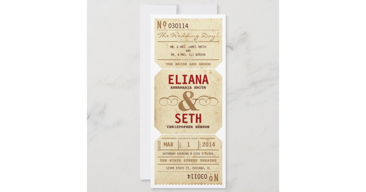 Vintage Theater Ticket Wedding Invitation | Zazzle