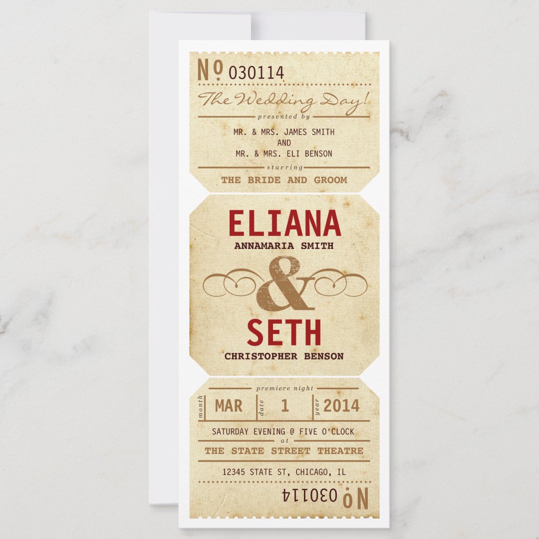 Vintage Theater Ticket Wedding Invitation | Zazzle