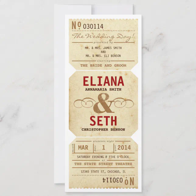 Vintage Theater Ticket Wedding Invitation | Zazzle