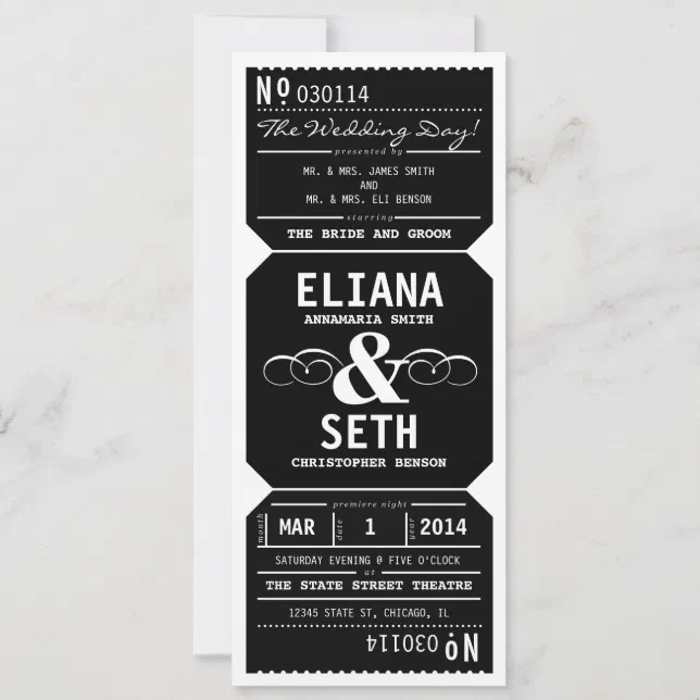 Vintage Theater Ticket Wedding Invitation in Black | Zazzle