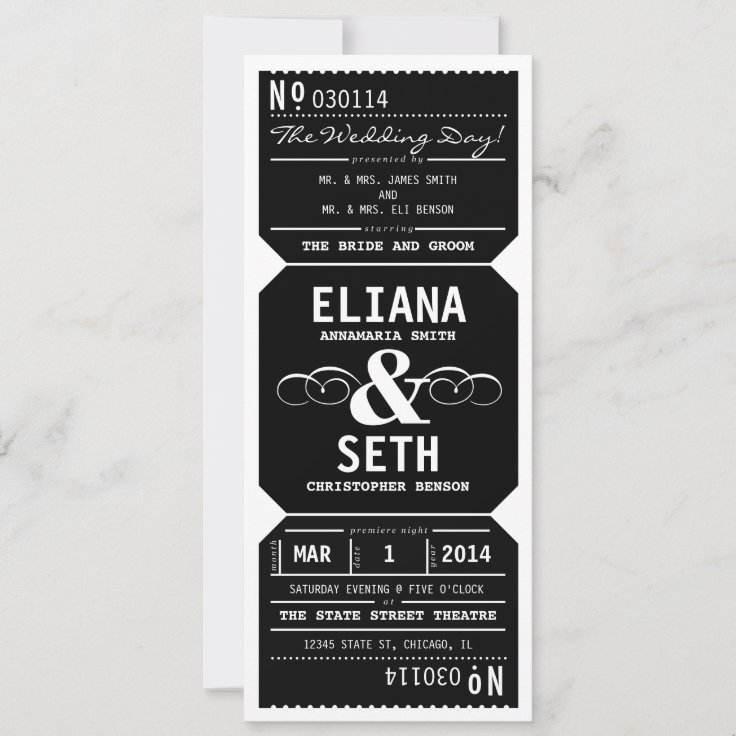 Vintage Theater Ticket Wedding Invitation in Black | Zazzle