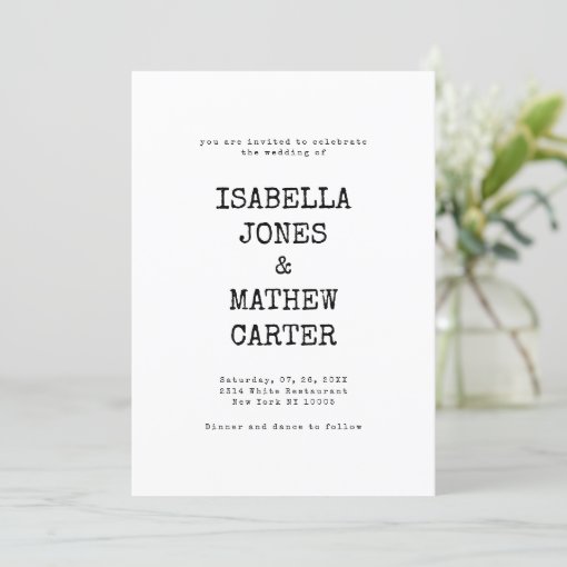 Vintage theme typewriter font rustic style wedding invitation | Zazzle