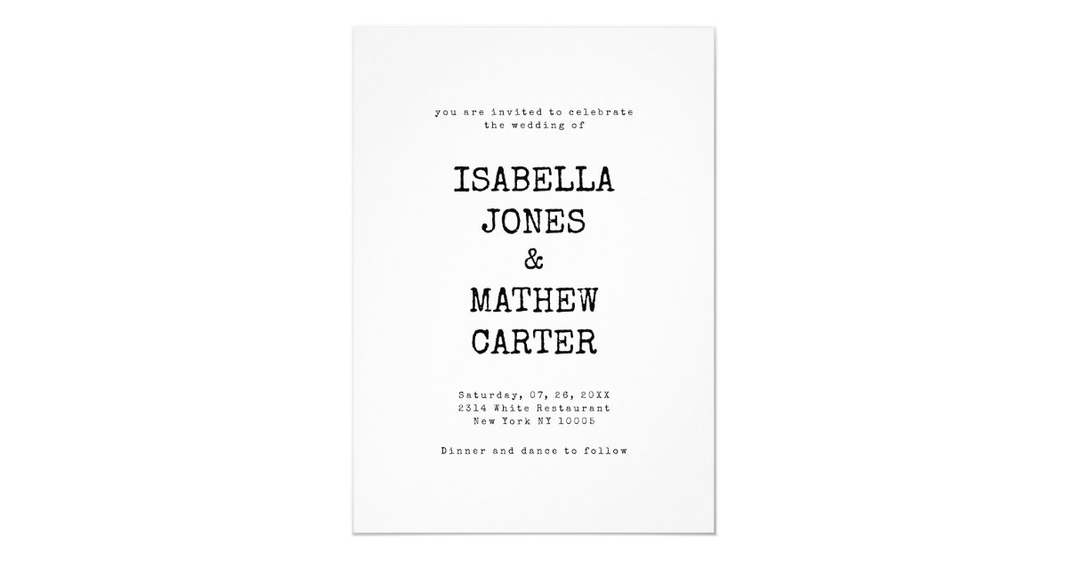 Vintage theme typewriter font rustic style wedding invitation | Zazzle.com