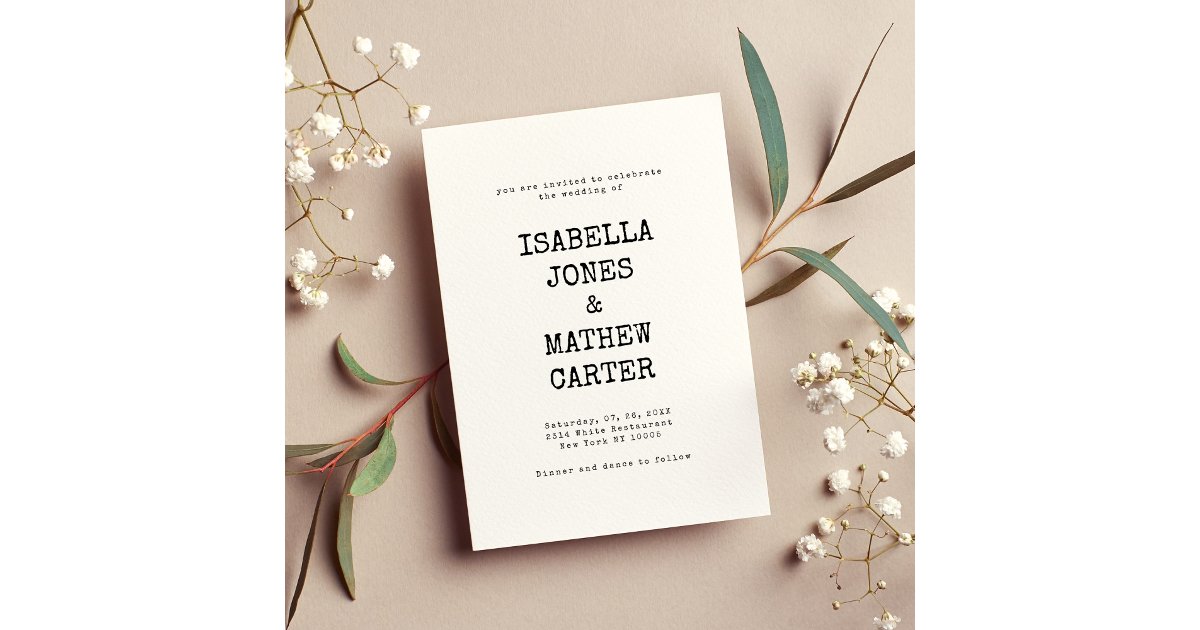 Vintage theme typewriter font rustic style wedding invitation | Zazzle