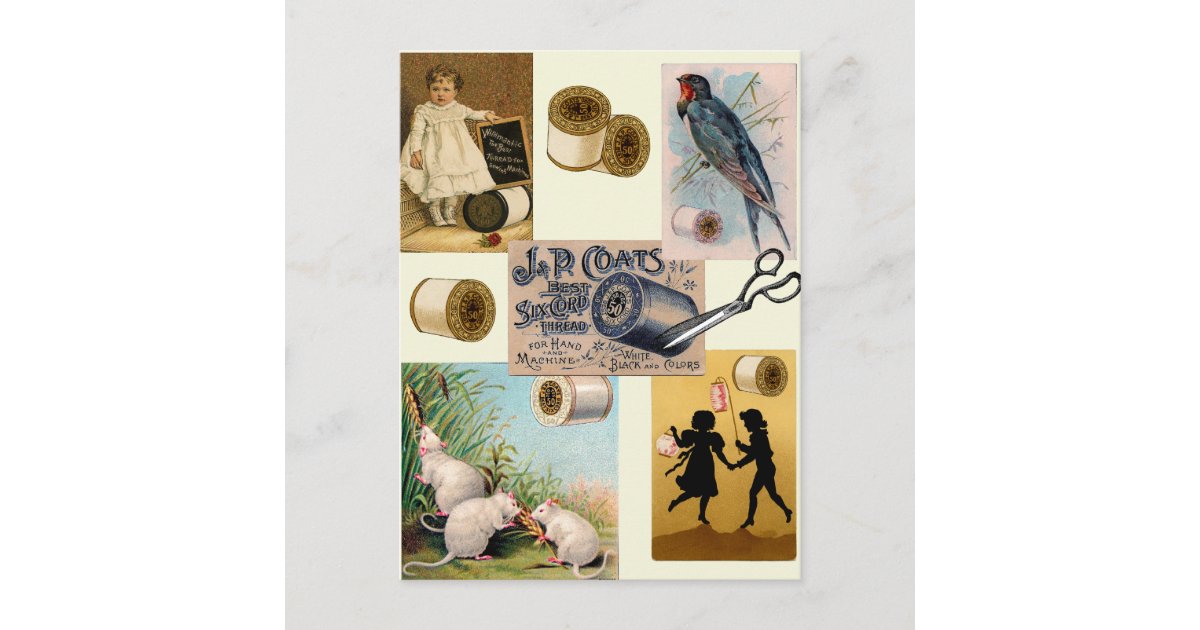 Vintage Thread Sewing Collage Postcard | Zazzle