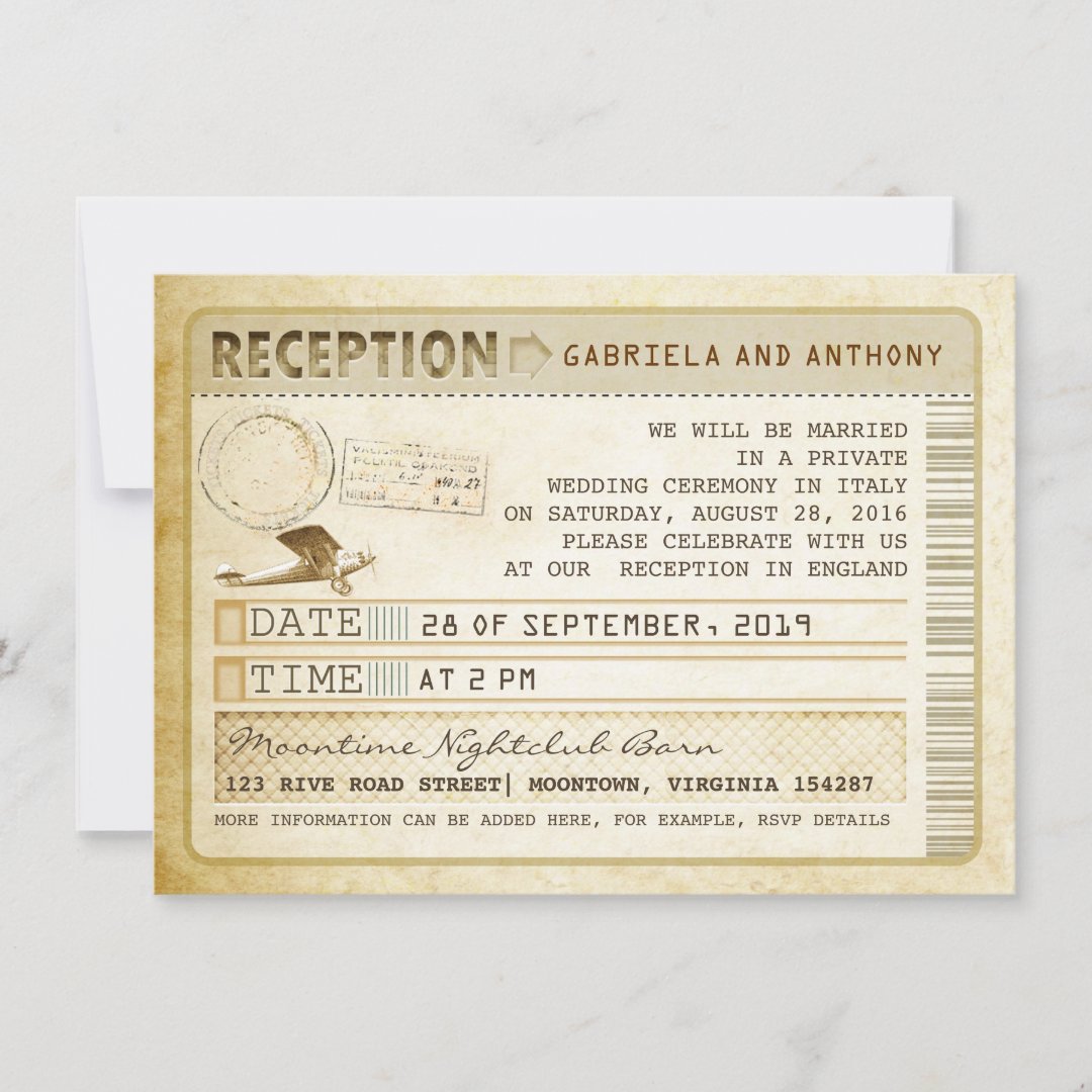 vintage ticket reception invitation | Zazzle