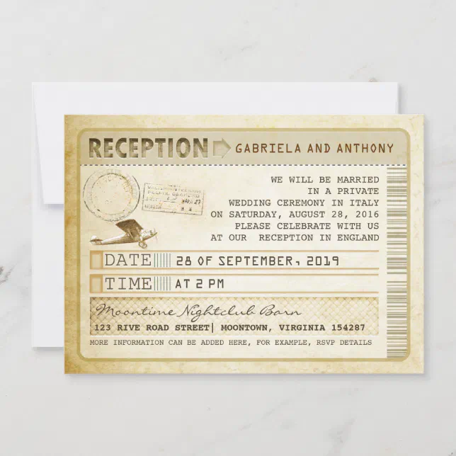 vintage ticket reception invitation | Zazzle