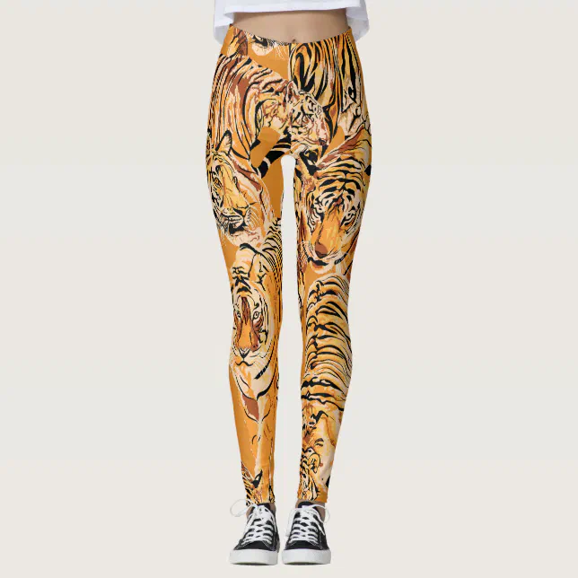 Vintage Tiger Safari Wildlife Pattern Leggings | Zazzle