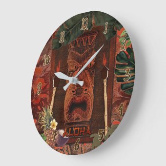 Vintage Tiki Aloha Hawaiian Tropical Island Large Clock | Zazzle