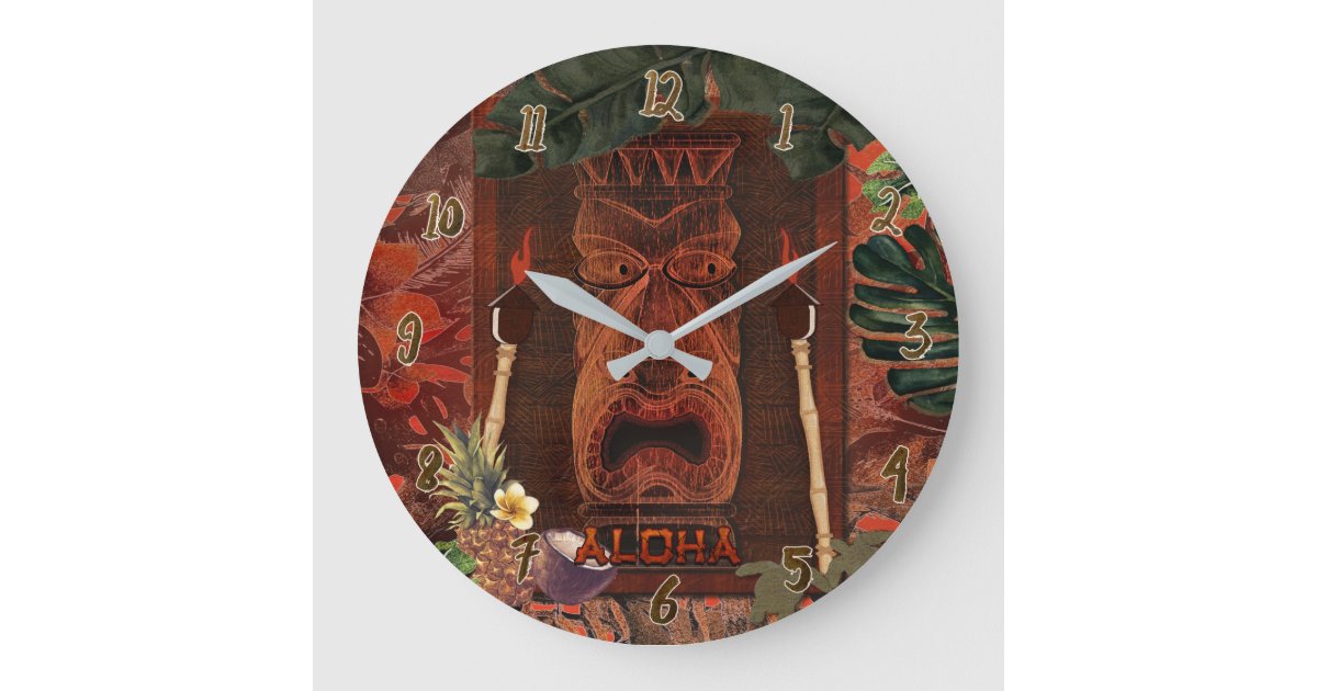 Vintage Tiki Aloha Hawaiian Tropical Island Large Clock | Zazzle