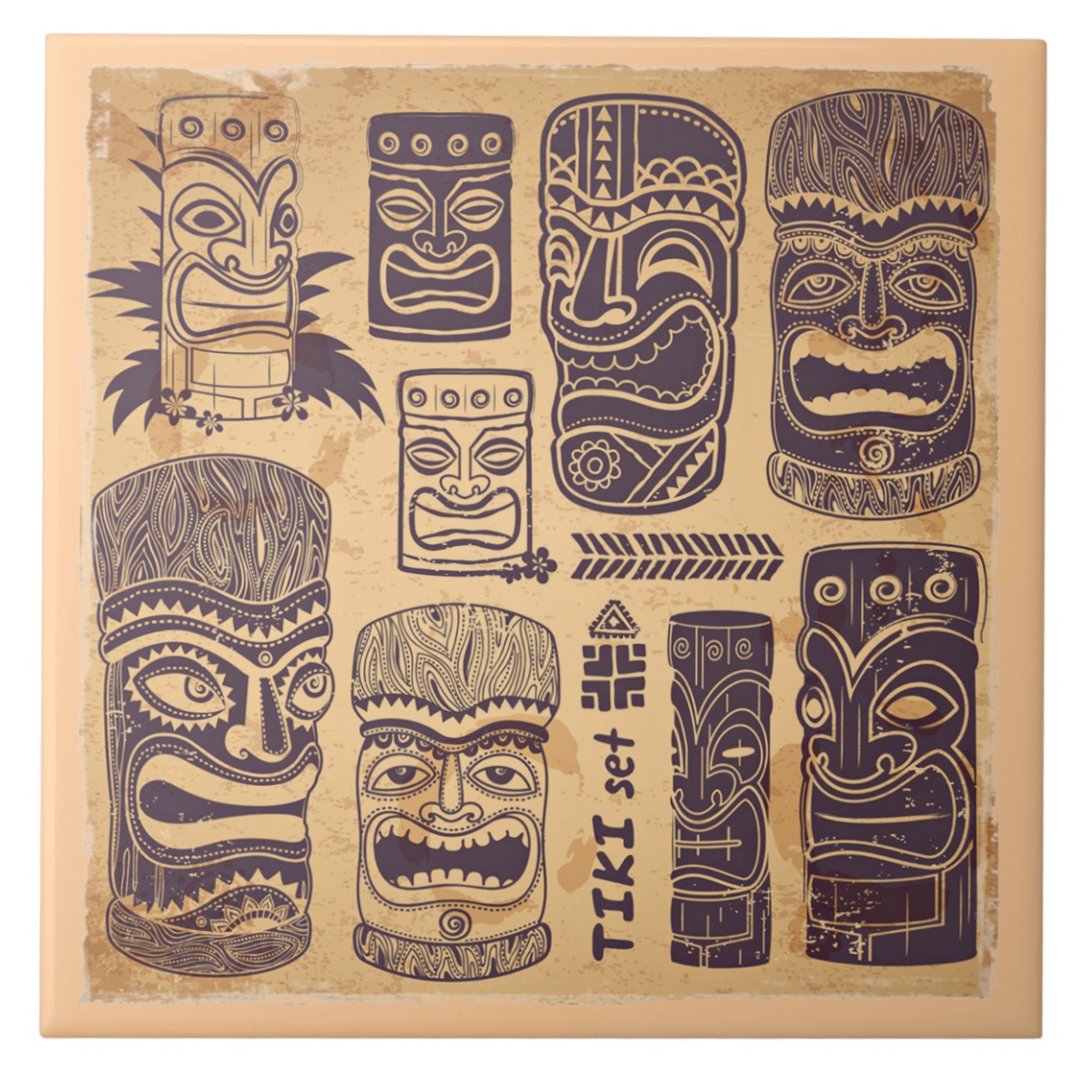Vintage Tiki Set Ceramic Tile | Zazzle