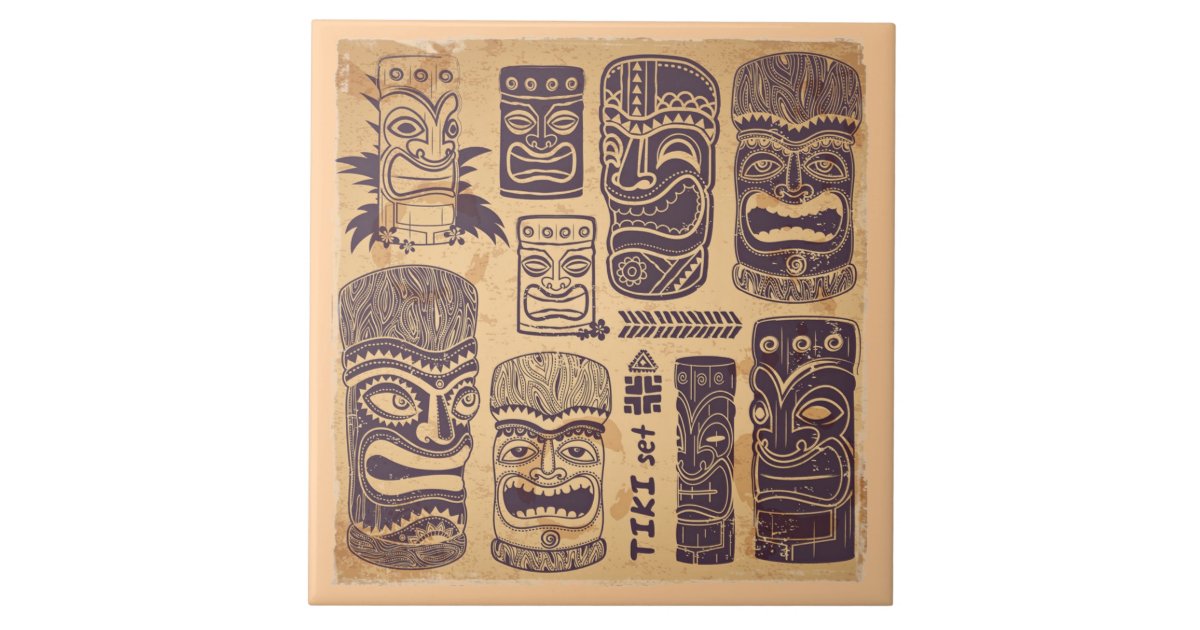 Vintage Tiki Set Ceramic Tile | Zazzle