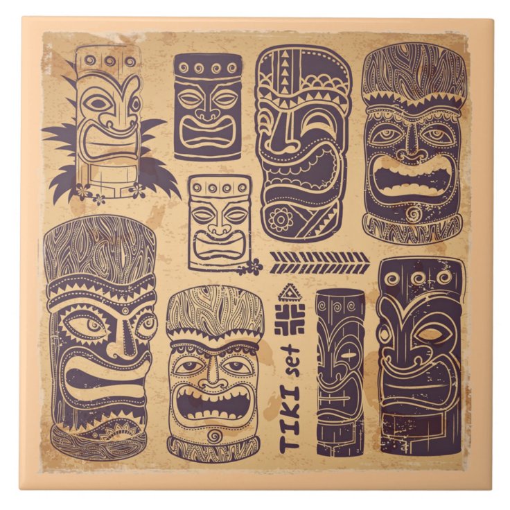 Vintage Tiki Set Ceramic Tile | Zazzle