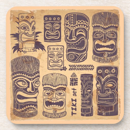 Vintage Tiki Set Coaster | Zazzle
