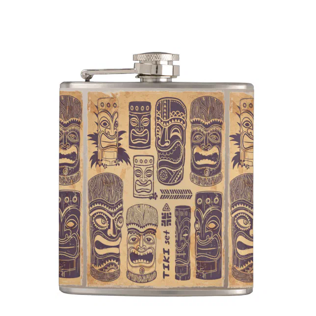 Vintage Tiki Set Flask | Zazzle