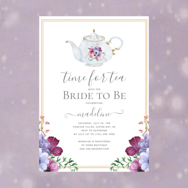 Vintage Time For Tea Floral Bridal Shower Invitation | Zazzle