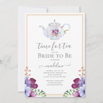 Vintage Time For Tea Floral Bridal Shower Invitation | Zazzle