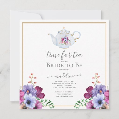 Vintage Time for Tea Party Bridal Shower Invitation | Zazzle