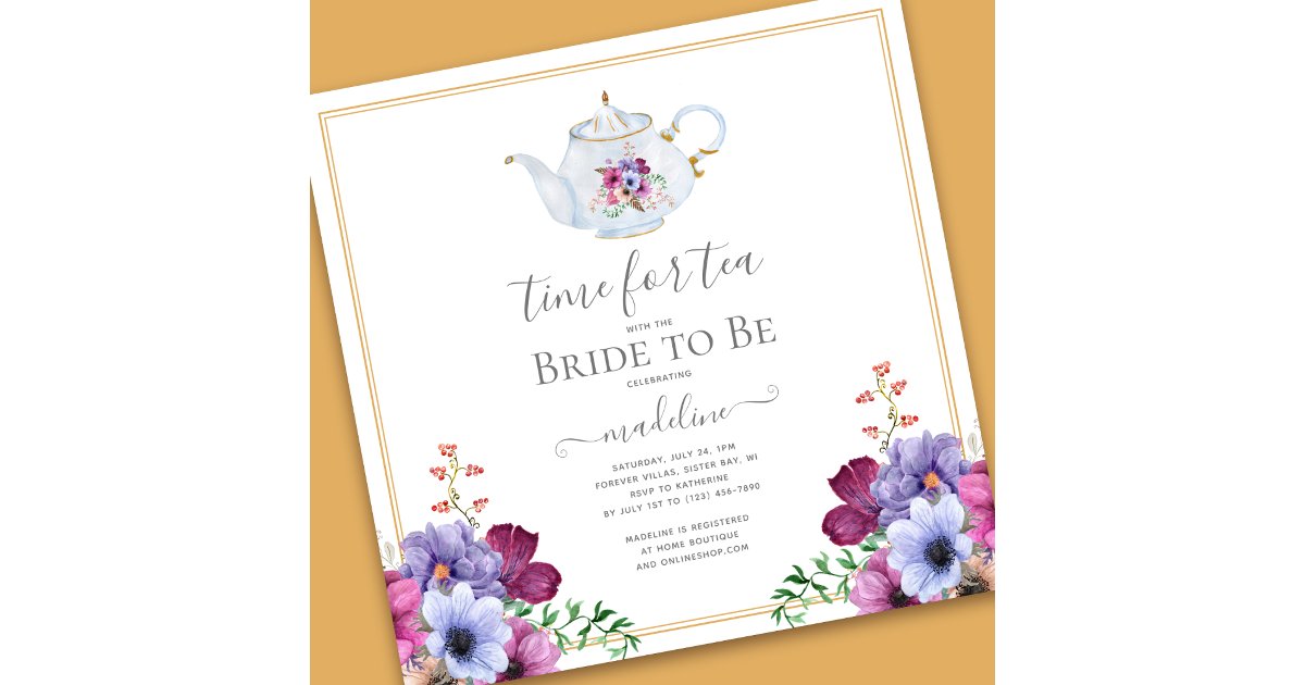 Vintage Time for Tea Party Bridal Shower Invitation | Zazzle