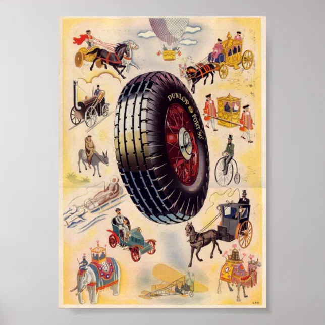 Vintage Tire Ad - Dunlp Tires Poster | Zazzle