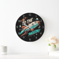 Vintage To The Moon Rocket ship Large Clock | Zazzle