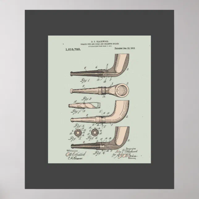 Vintage Tobacco Pipe Patent Poster | Zazzle