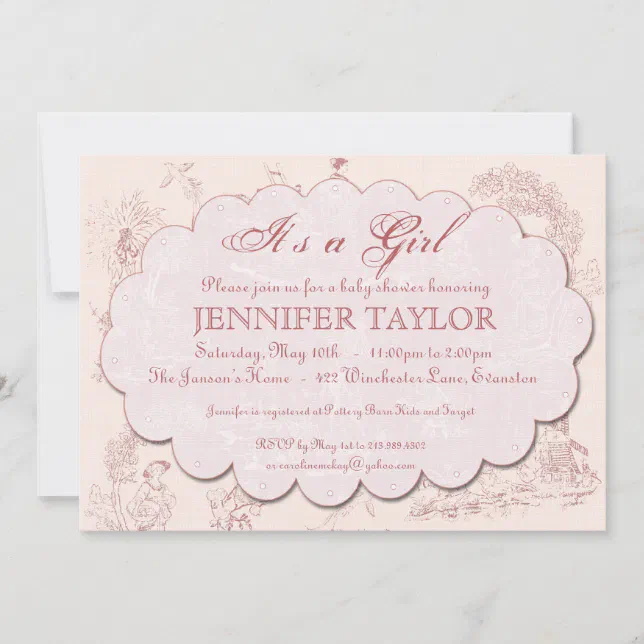Vintage Toile Baby Shower Invitation Pink | Zazzle