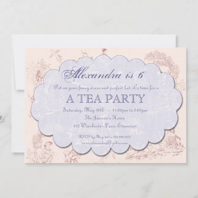 Vintage Toile Birthday Tea Party Invitation | Zazzle
