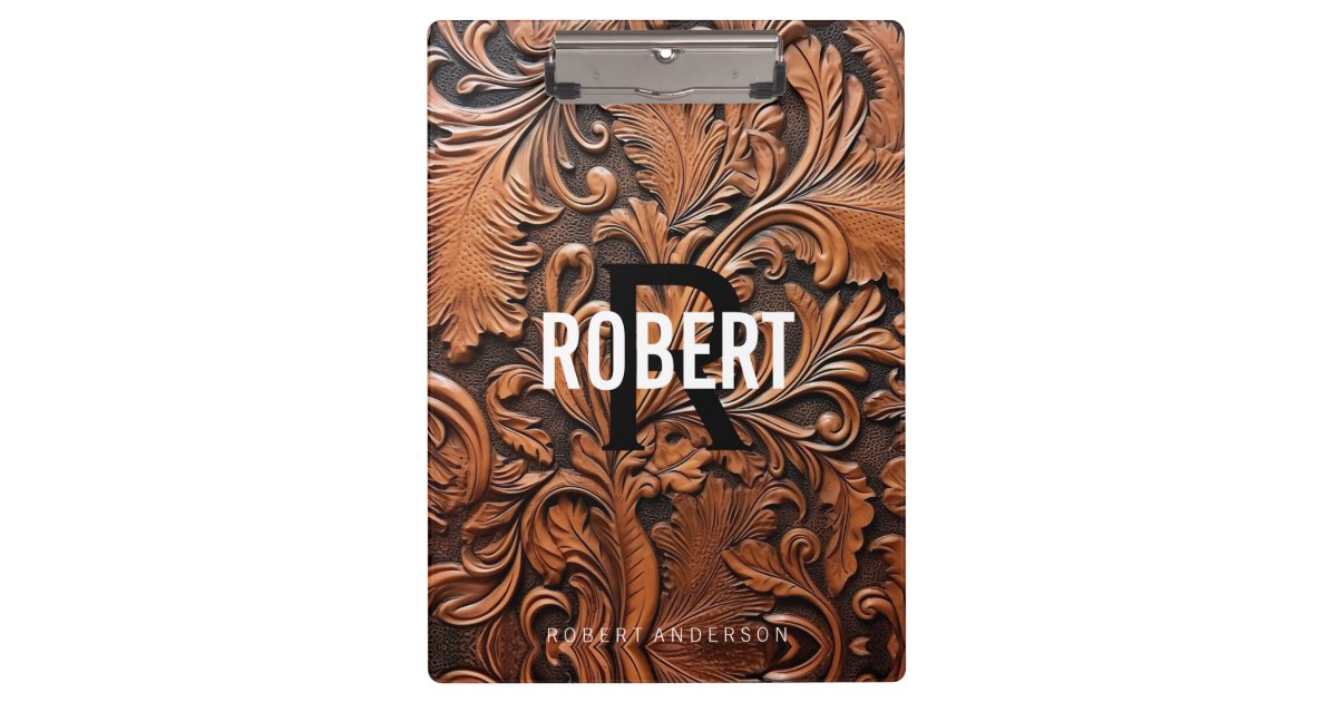 Vintage tooled leather monogram name clipboard | Zazzle