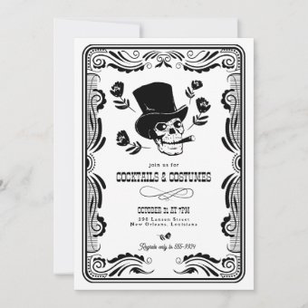 Vintage Top Hat Skull Adult Halloween Party Invitation | Zazzle