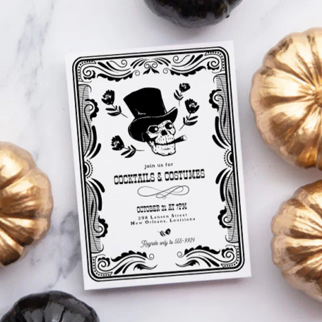 Vintage Top Hat Skull Adult Halloween Party Invitation | Zazzle