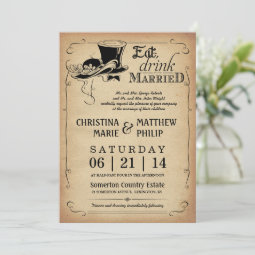 Vintage Top Hat Wedding Invitations | Zazzle
