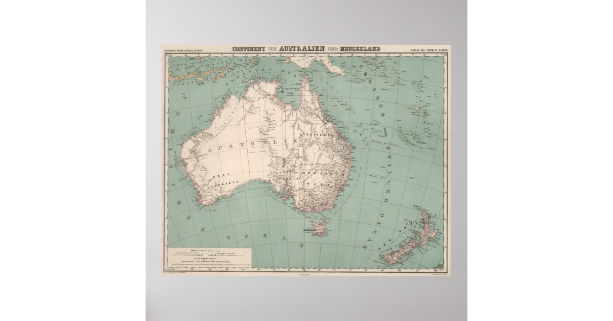 Vintage Topographic Map of Australia (1868) Poster | Zazzle