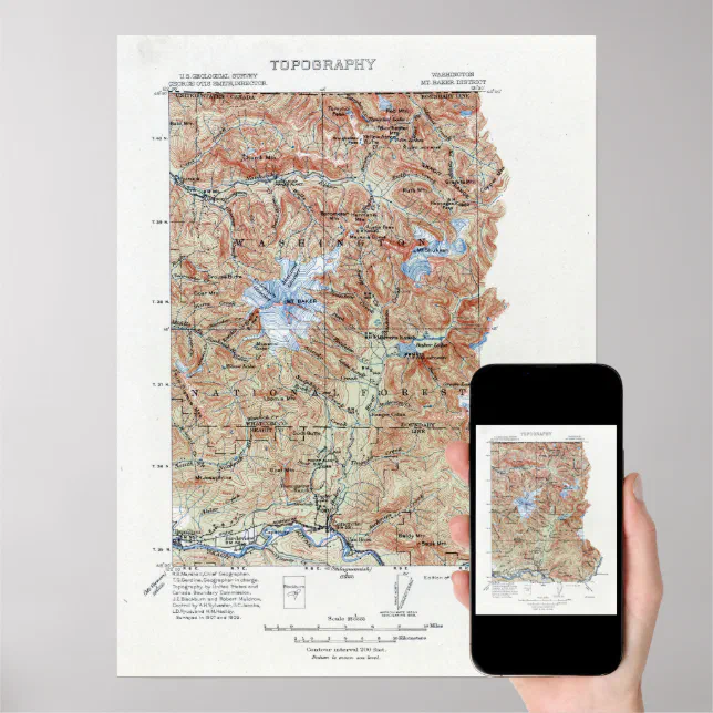 Vintage Topographical Map Mount Baker Poster | Zazzle
