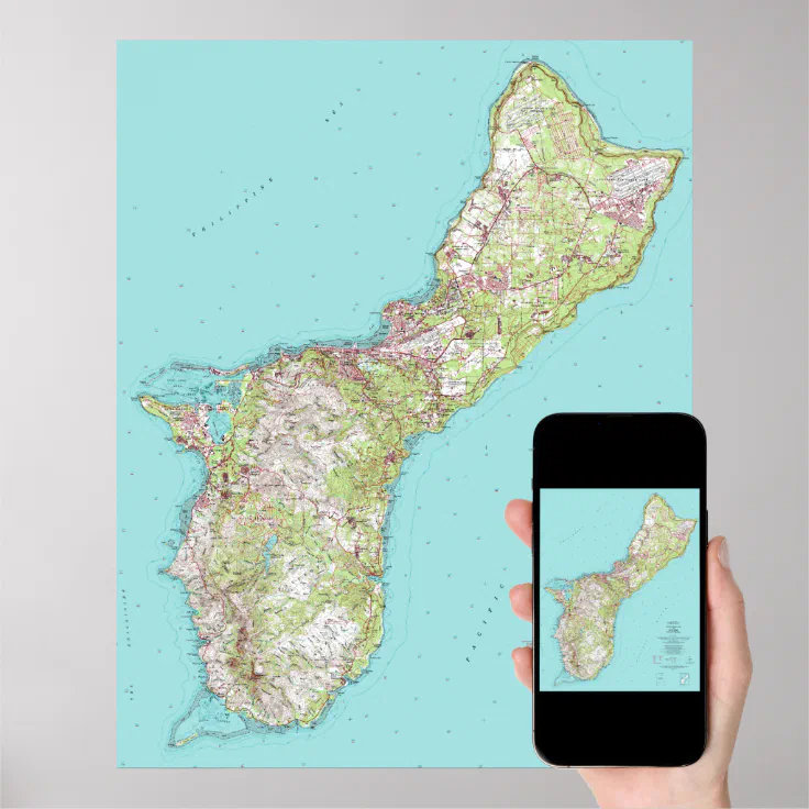 Vintage Topographical Map of Guam Poster | Zazzle
