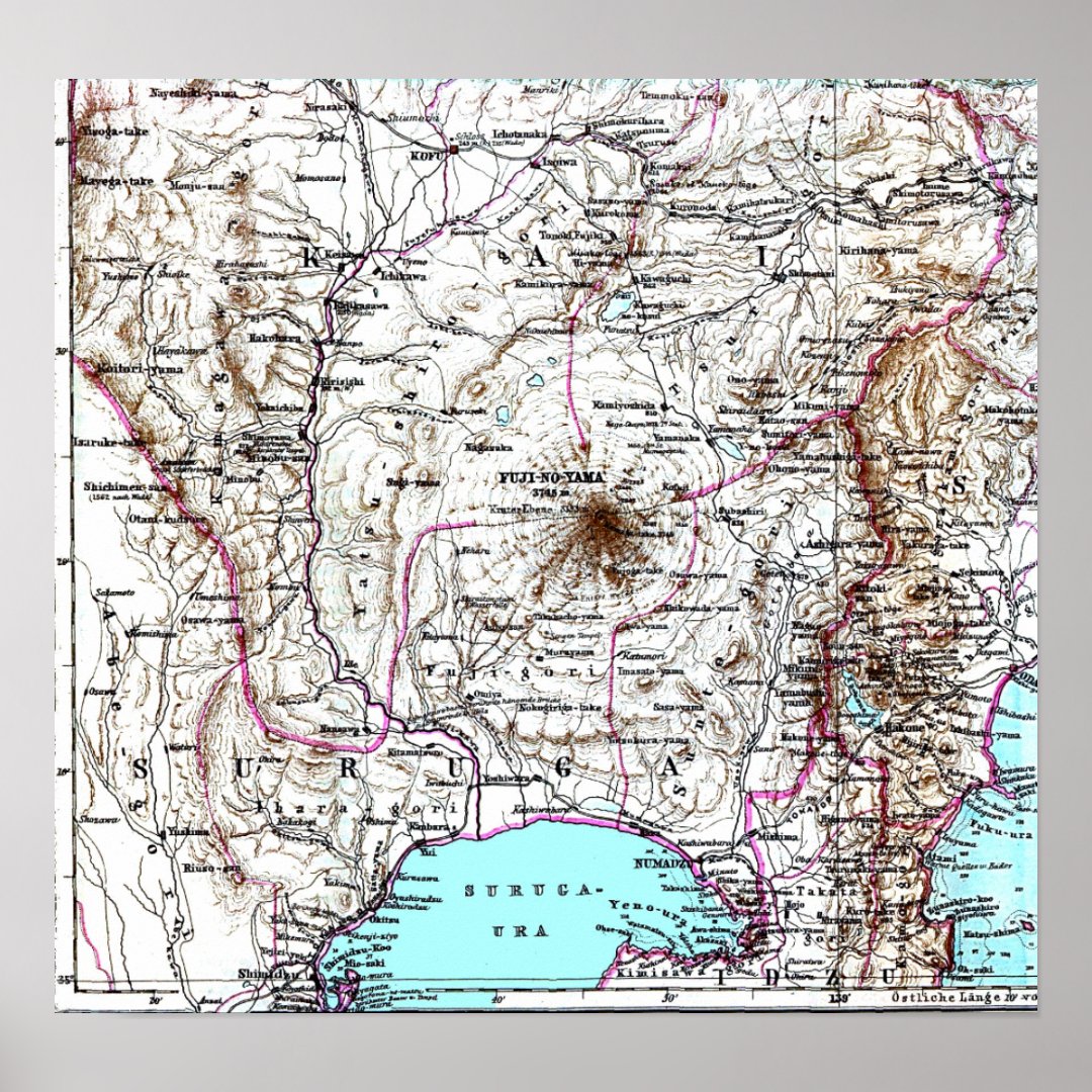 Vintage Topographical Map of Mount Fuji Japan Poster | Zazzle