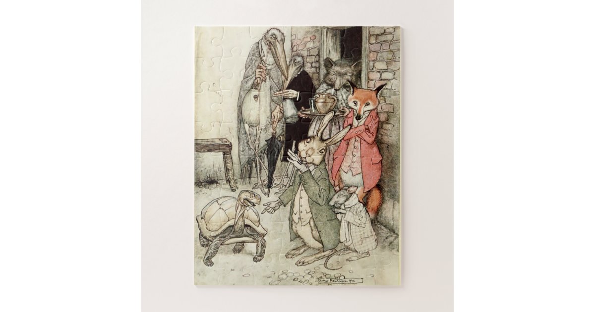 Vintage Tortoise & The Hare by Arthur Rackham Jigsaw Puzzle | Zazzle