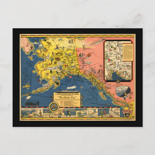 VIntage Tourist Map of Alaska Postcard | Zazzle
