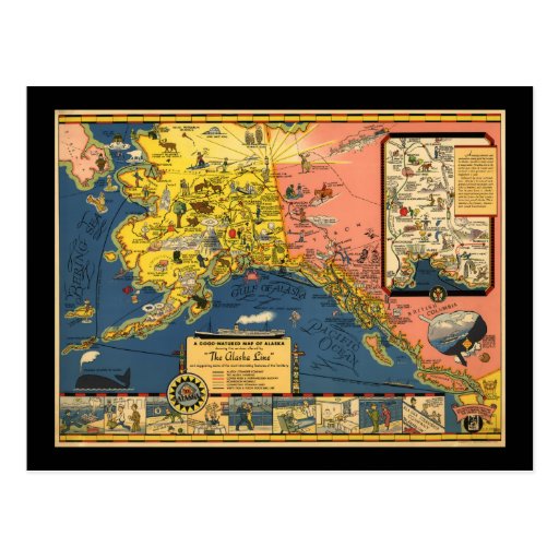VIntage Tourist Map of Alaska Postcard | Zazzle
