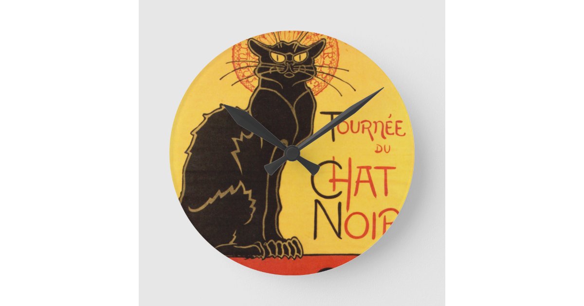 Vintage Tournee de Chat Noir Black Cat Round Clock | Zazzle