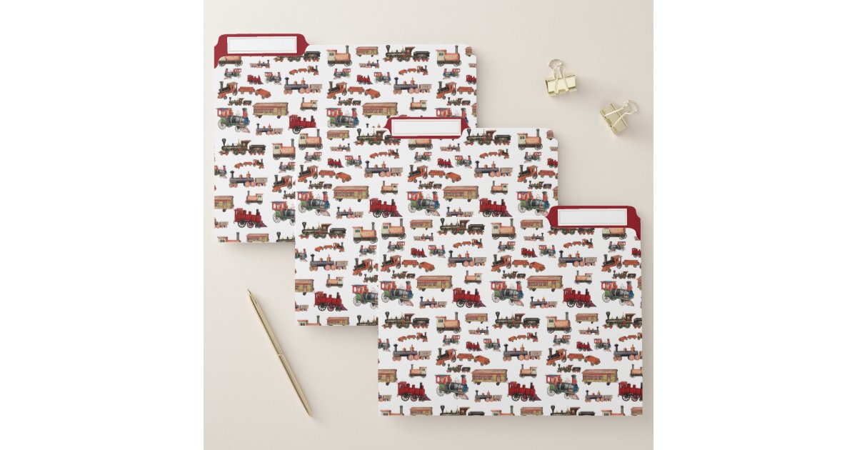 Vintage Toy Train Colorful Trains Pattern File Folder | Zazzle
