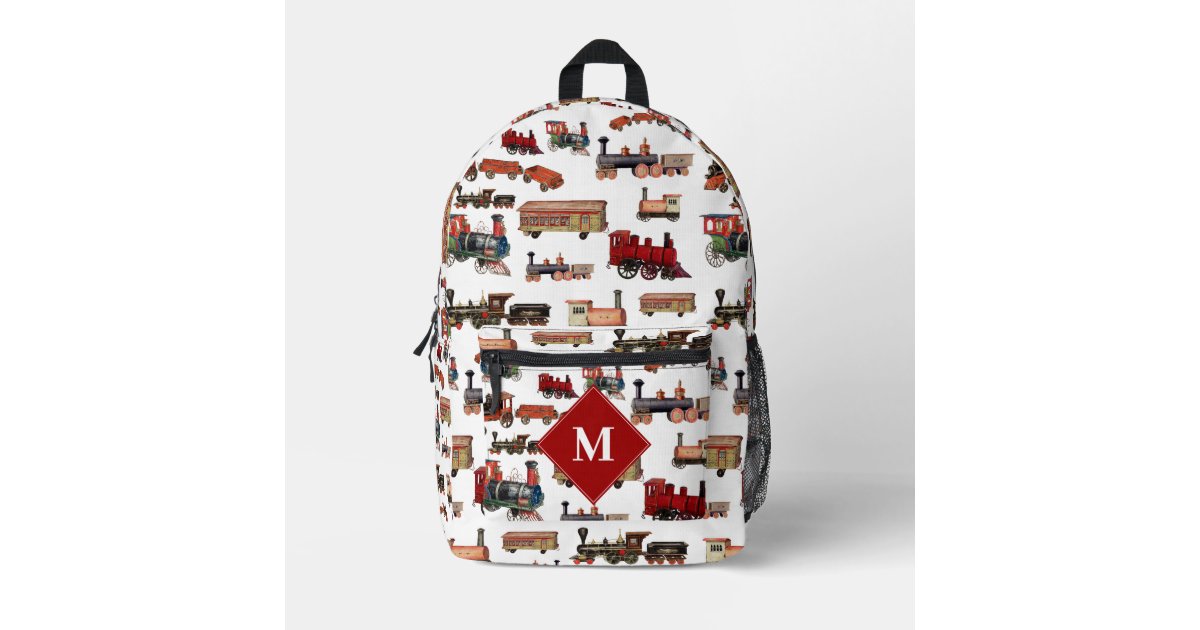 Vintage Toy Train Colorful Trains Pattern Monogram Printed Backpack ...