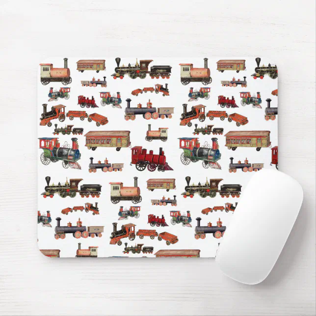 Vintage Toy Train Colorful Trains Pattern Mouse Pad | Zazzle