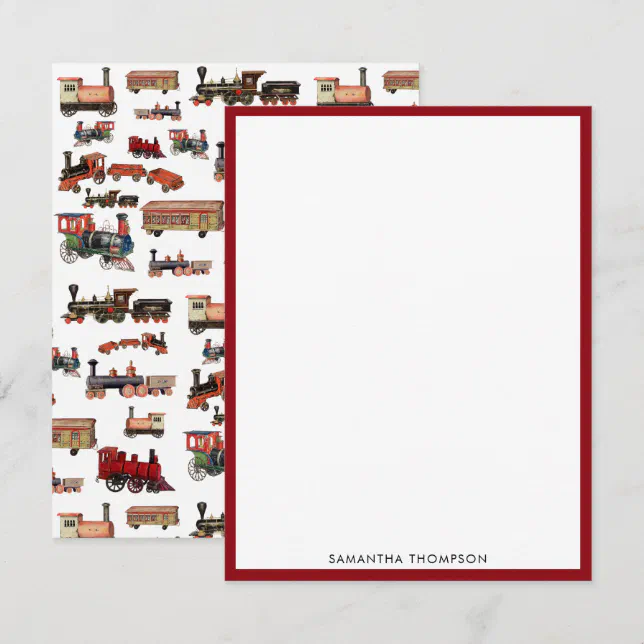 Vintage Toy Train Colorful Trains Pattern Note Card | Zazzle