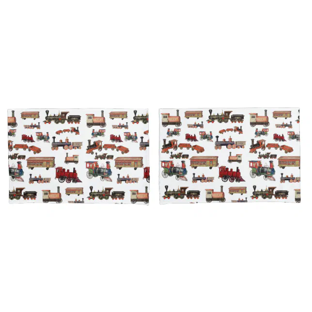 Vintage Toy Train Colorful Trains Pattern Pillow Case | Zazzle