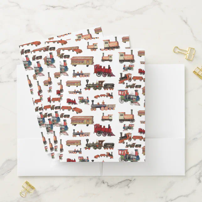 Vintage Toy Train Colorful Trains Pattern Pocket Folder | Zazzle
