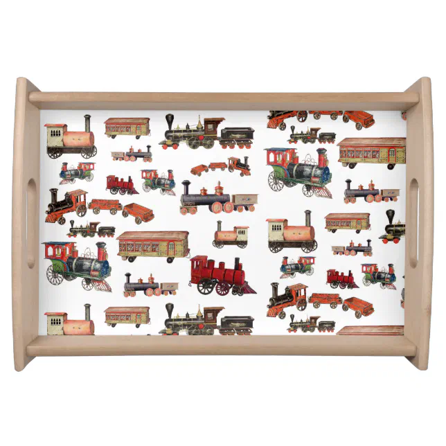 Vintage Toy Train Colorful Trains Pattern Serving Tray | Zazzle