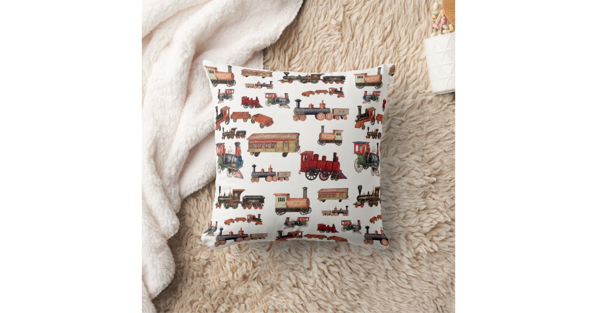 Vintage Toy Train Colorful Trains Pattern Throw Pillow | Zazzle