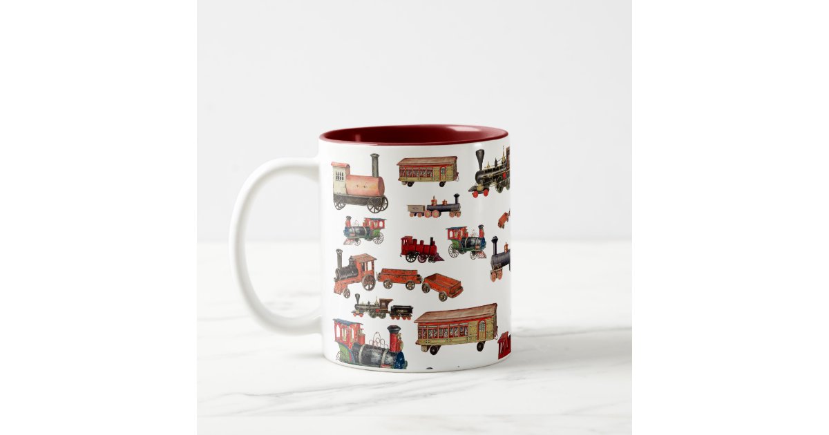 Vintage Toy Train Colorful Trains Pattern Two-Tone Coffee Mug | Zazzle